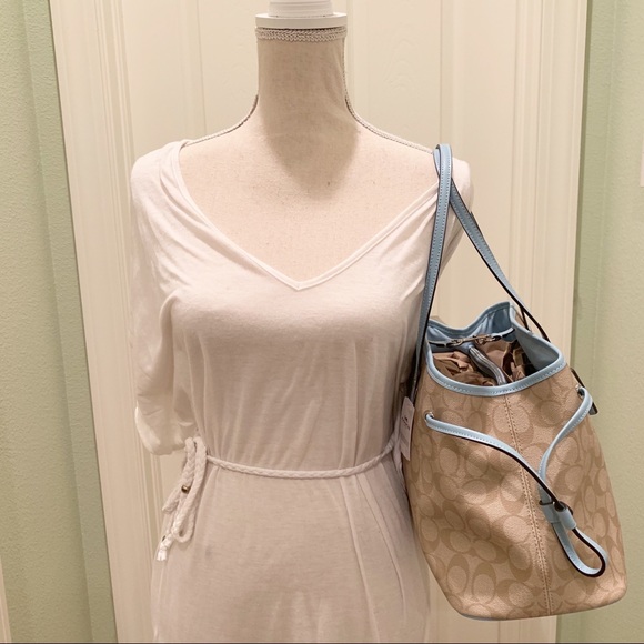 Coach | Bags | Coach Drawstring Pvc Tote Powder Blue Shoulder Bag ...